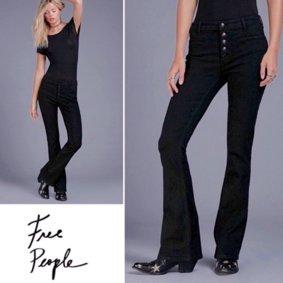 Free People | Jeans | Free People Slim Fit Button Fly Flare Denim Black ...